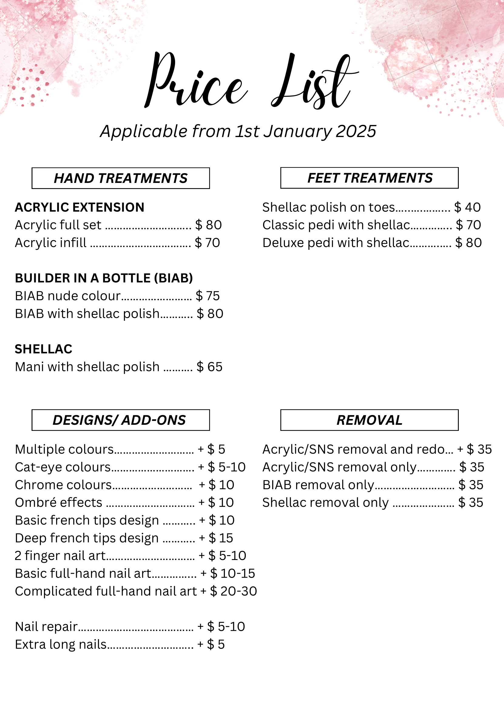 Updated Price List – Nail Story Toowoomba